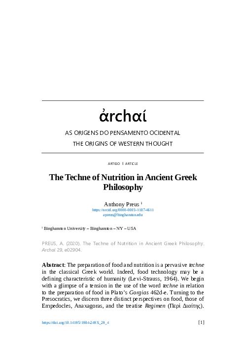 (PDF) The Techne of Nutrition in Ancient Greek Philosophy