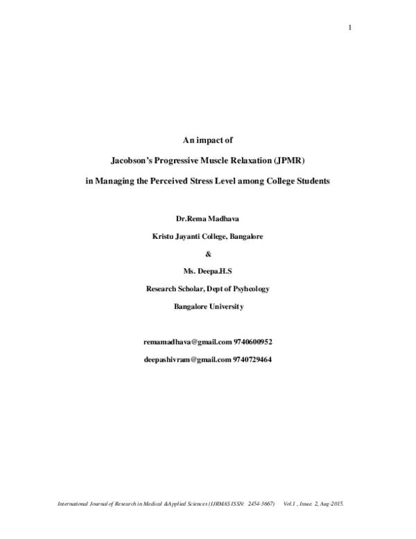 (PDF) An impact of Jacobson ’ s Progressive Muscle Relaxation ( JPMR ...