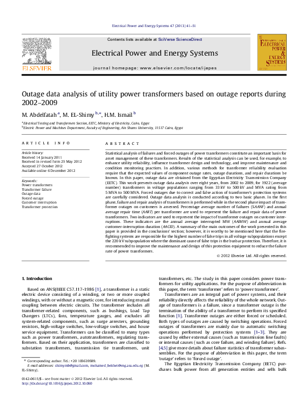 Pdf Outage Data Analysis Of Utility Power Transformers Based On