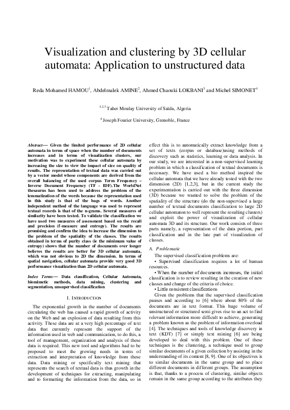(PDF) Visualization and clustering by 3D cellular automata: Application ...