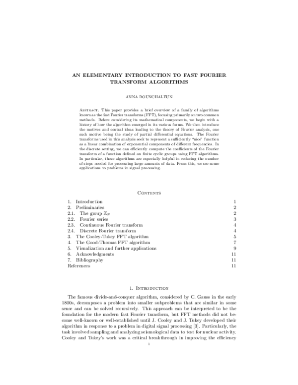 (PDF) An Elementary Introduction to Fast Fourier Transform Algorithms