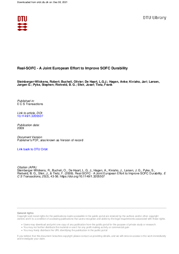 (PDF) Real-SOFC - A Joint European Effort to Improve SOFC Durability