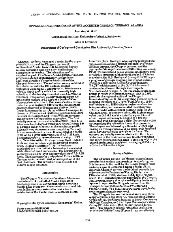 (PDF) Upper crustal structure of the accreted Chugach Terrane, Alaska