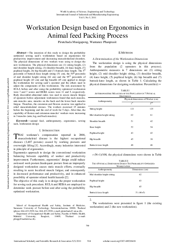 (PDF) Workstation Design Based On Ergonomics In Animal Feed Packing Process