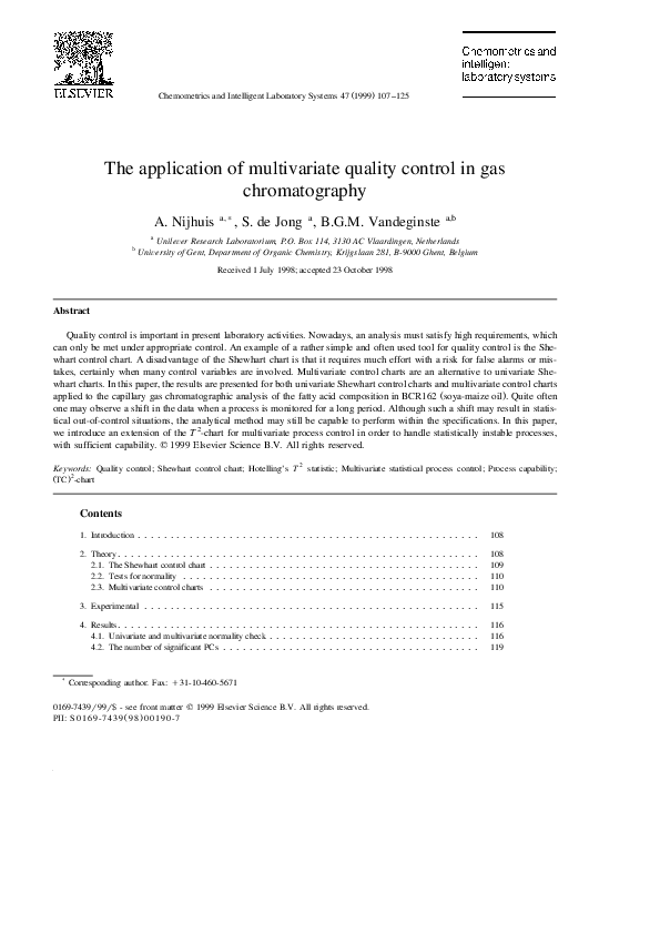 (PDF) The application of multivariate quality control in gas chromatography