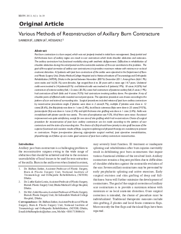 (PDF) Various Methods of Reconstruction of Axillary Burn Contracture