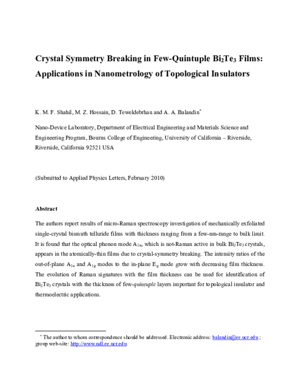 (PDF) Crystal symmetry breaking in few-quintuple Bi[sub 2]Te[sub 3 ...