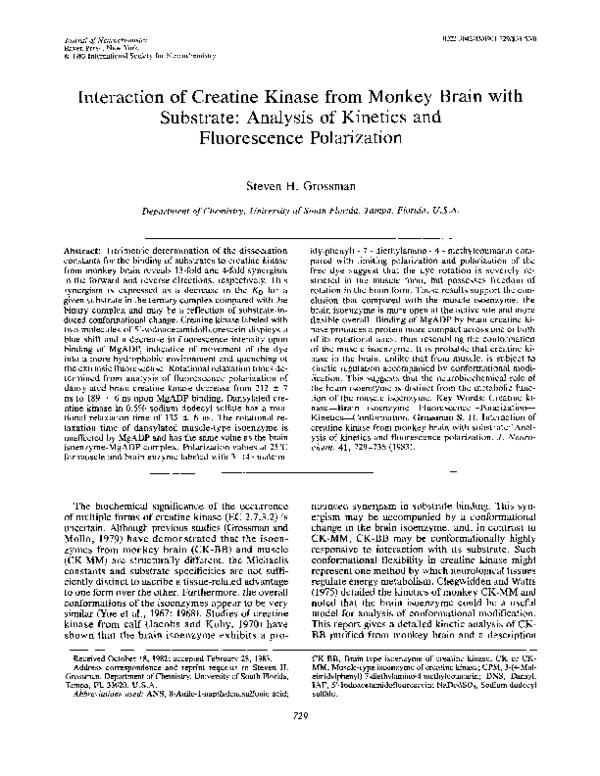 (PDF) Interaction of Creatine Kinase from Monkey Brain with Substrate ...