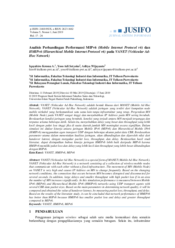 (PDF) Analisis Perbandingan Performansi MIPv6 (Mobile Internet Protocol v6) dan HMIPv6 ...