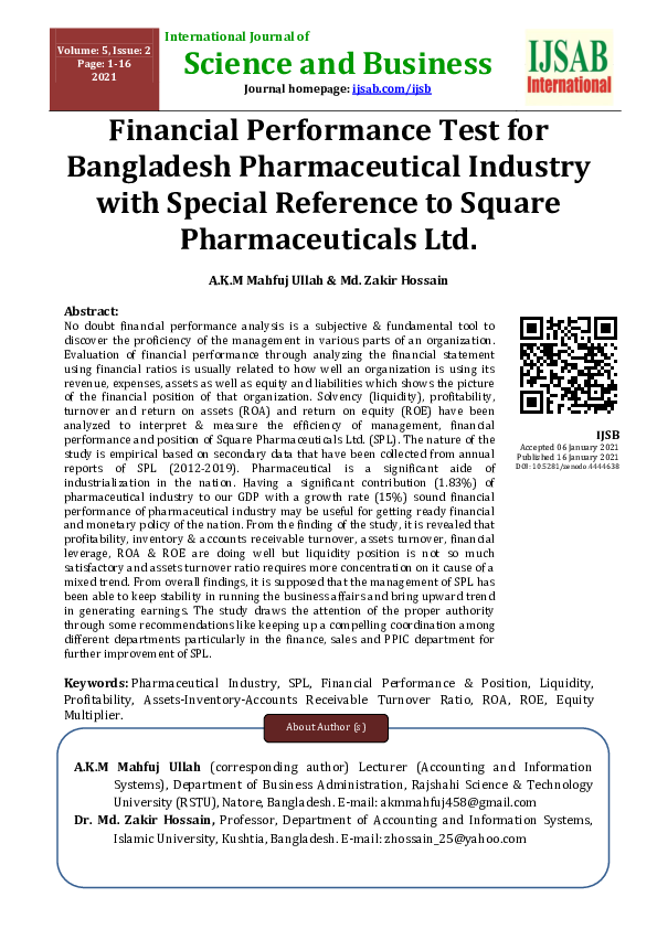 (PDF) Financial Performance Test for Bangladesh Pharmaceutical Industry ...