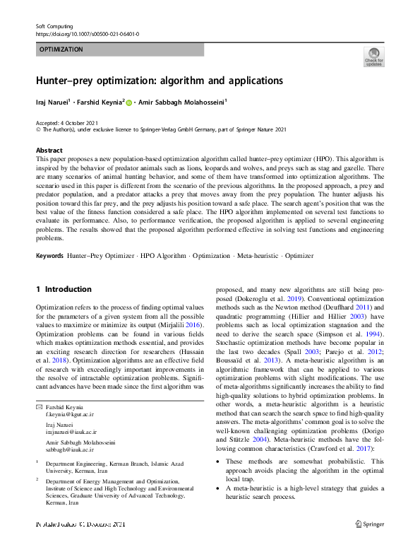 Pdf Hunterprey Optimization Algorithm And Applications