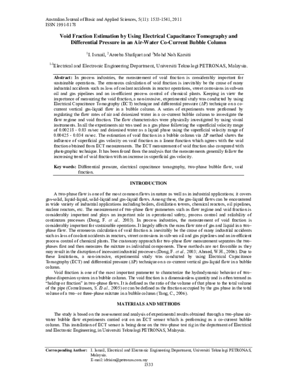 (PDF) Void Fraction Estimation by Using Electrical Capacitance Tomography and Differential ...