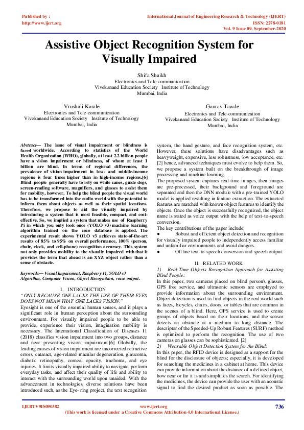 (PDF) Assistive Object Recognition System for Visually Impaired