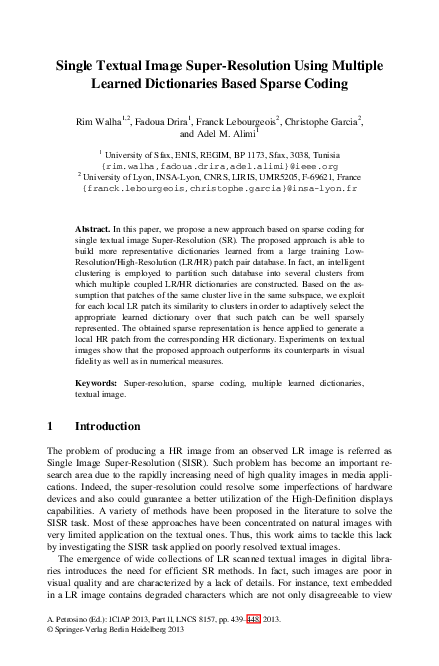 (PDF) Sparse Coding for Textual Image Super-Resolution