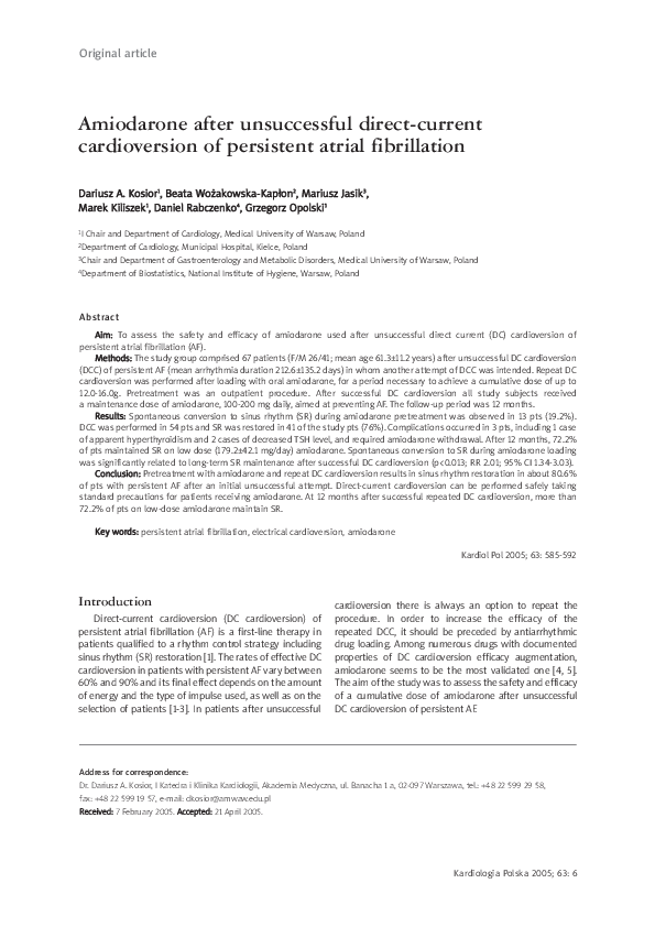 (PDF) Amiodarone after unsuccessful direct-current cardioversion of ...