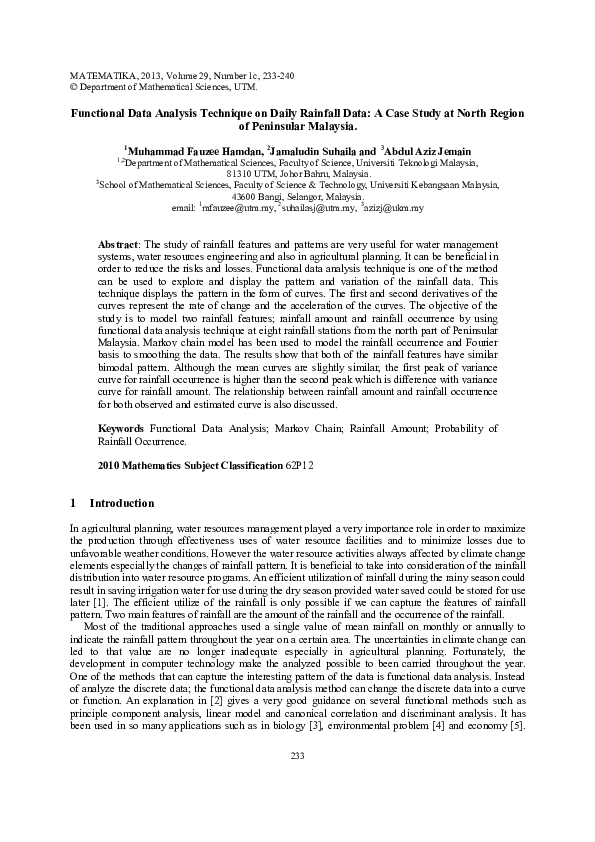 (PDF) Functional Data Analysis Technique on Daily Rainfall Data: A Case Study at North Region of ...