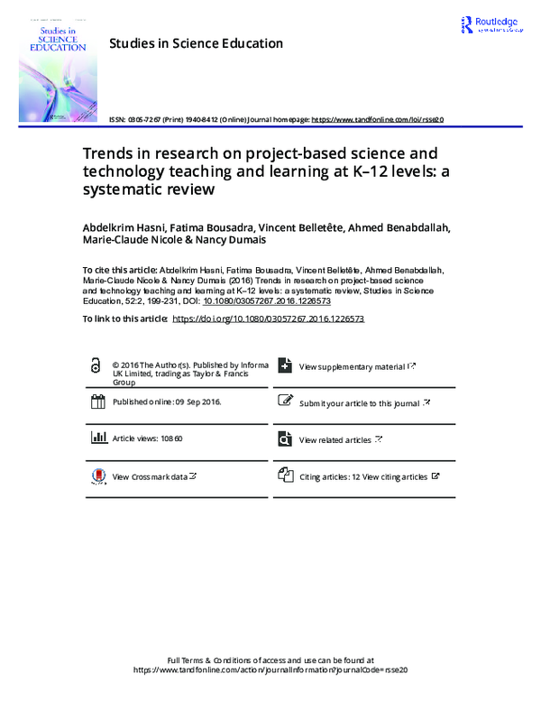 (PDF) Trends in research on project-based science and technology ...