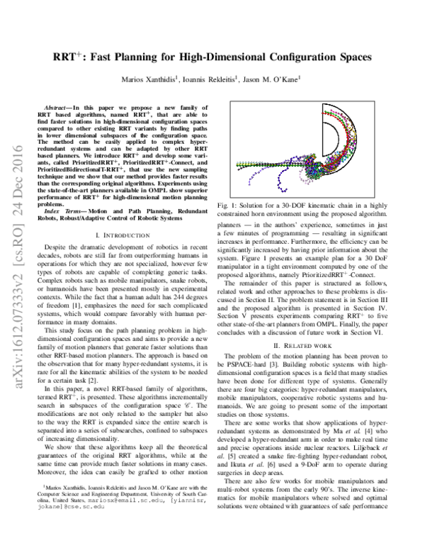 Pdf Rrt Fast Planning For High Dimensional Configuration Spaces