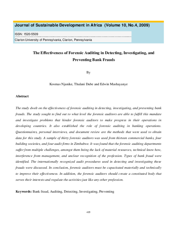 (PDF) The Effectiveness of Forensic Auditing in Detecting, Investigating, and Preventing Bank Frauds