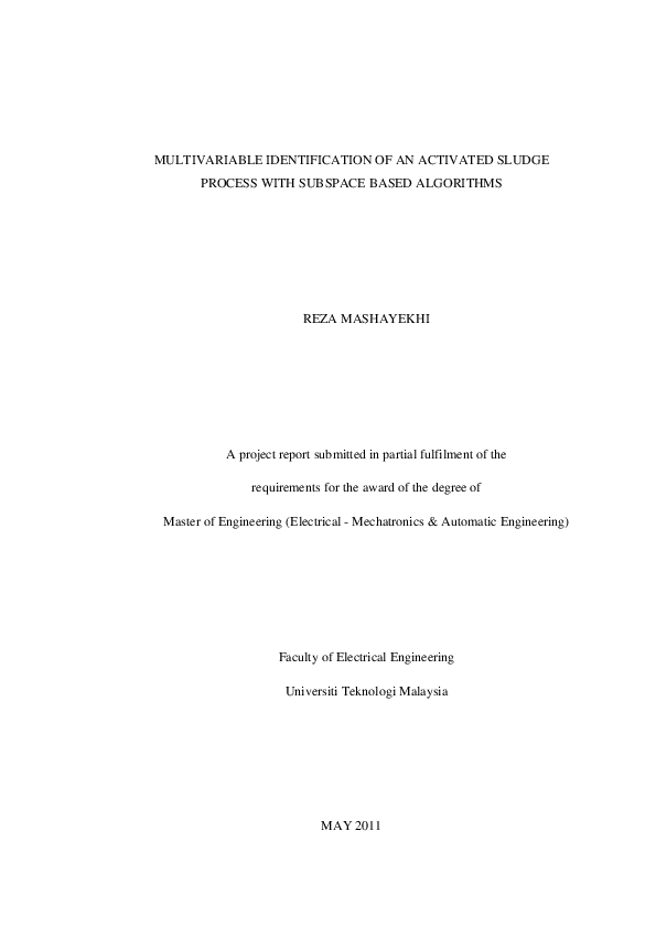 (PDF) Multivariable identification of an activated sludge process with subspace-based algorithms