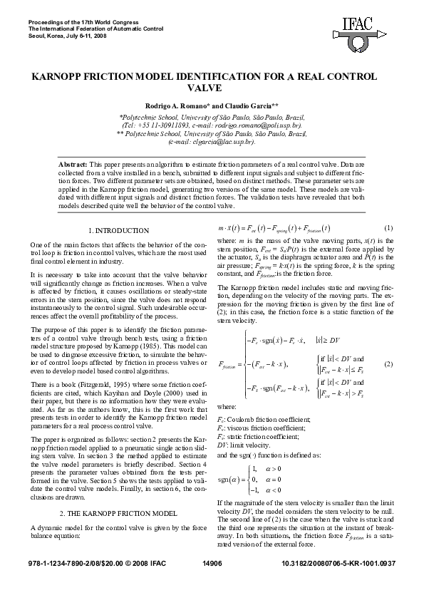 (PDF) Karnopp Friction Model Identification for a Real Control Valve
