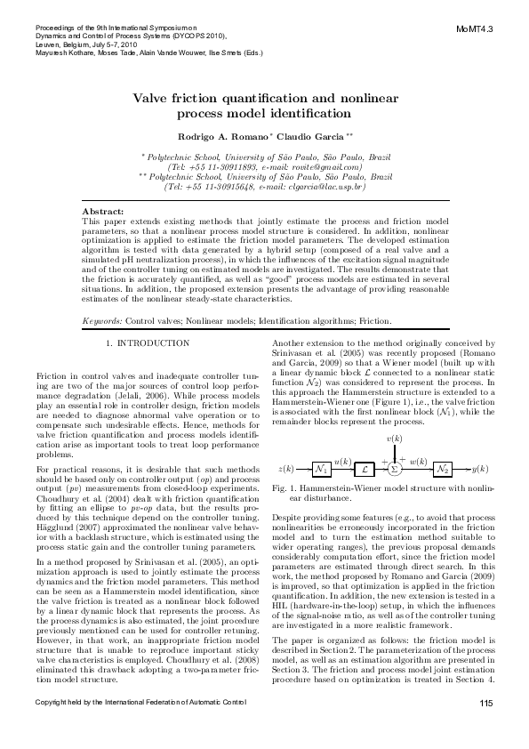 (PDF) Valve friction quantification and nonlinear process model ...
