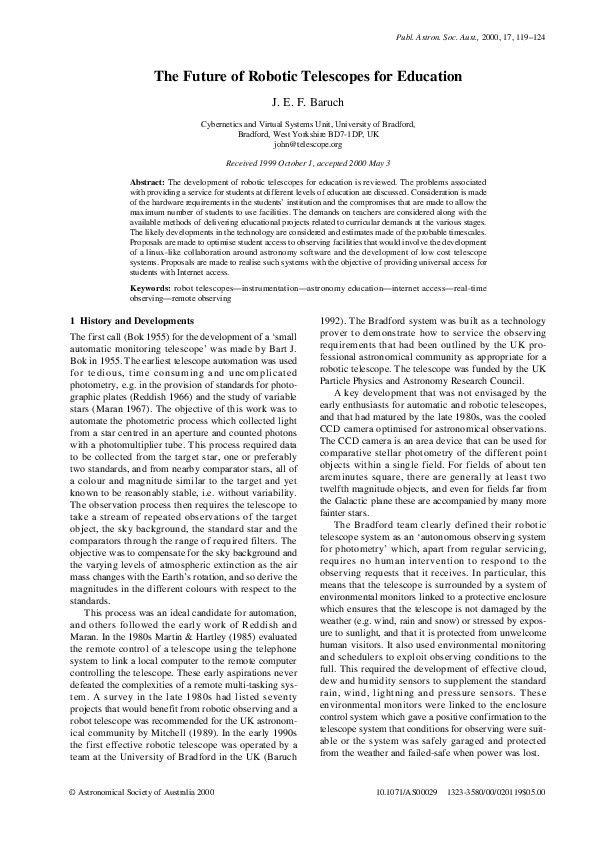 (PDF) The Future of Robotic Telescopes for Education