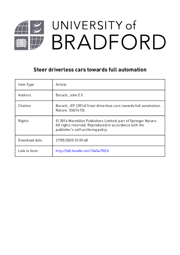(PDF) Steer driverless cars towards full automation