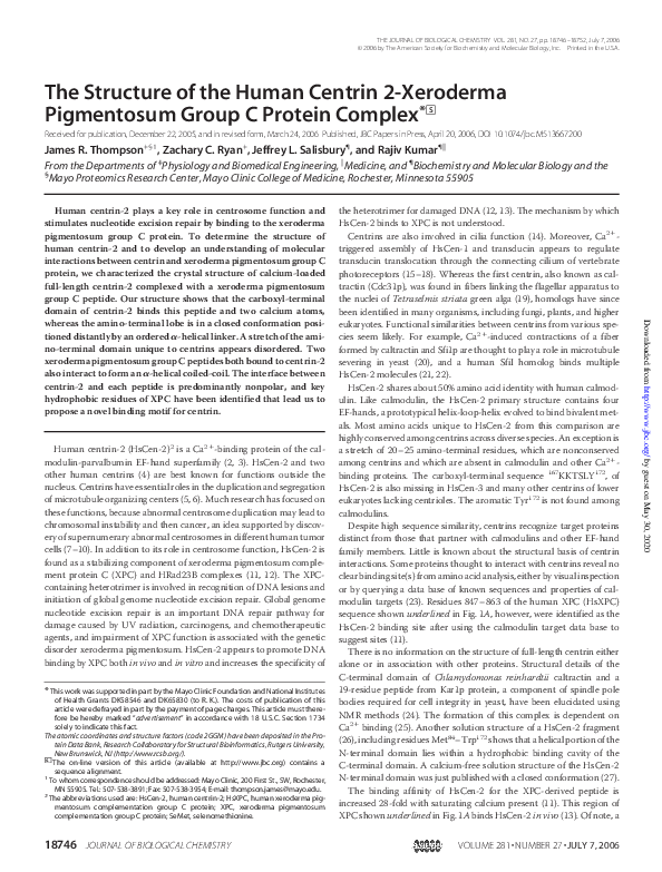 (PDF) The Structure of the Human Centrin 2-Xeroderma Pigmentosum Group ...