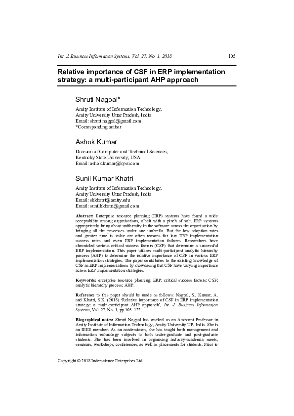 (PDF) Relative importance of CSF in ERP implementation strategy: a ...