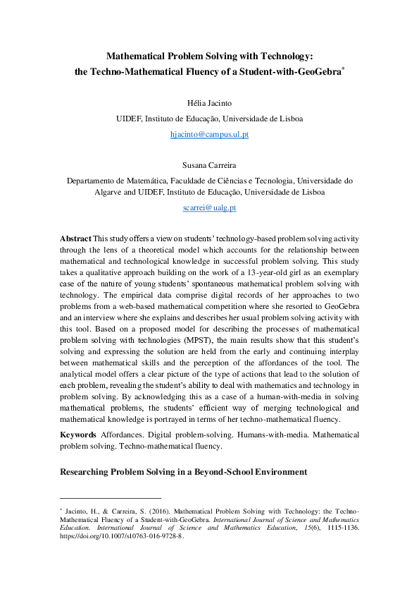 (PDF) Mathematical Problem-Solving with Technology: An Overview of the ...