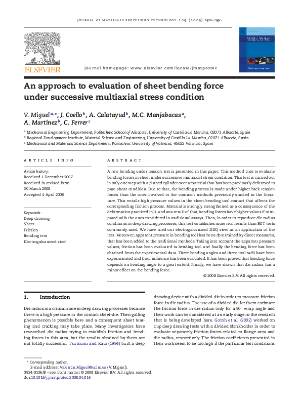 (PDF) An approach to evaluation of sheet bending force under successive ...