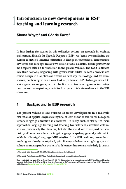 (PDF) Introduction to new developments in ESP teaching and learning ...