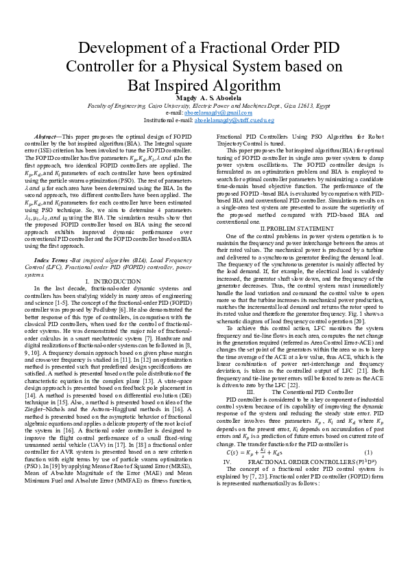 (PDF) Optimal FOPID Controller via Bat Algorithm