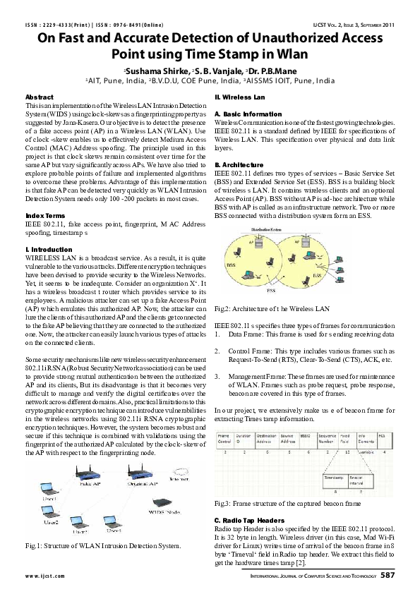 Pdf On Fast And Accurate Detection Of Unauthorized Access Point Using Time Stamp In Wlan