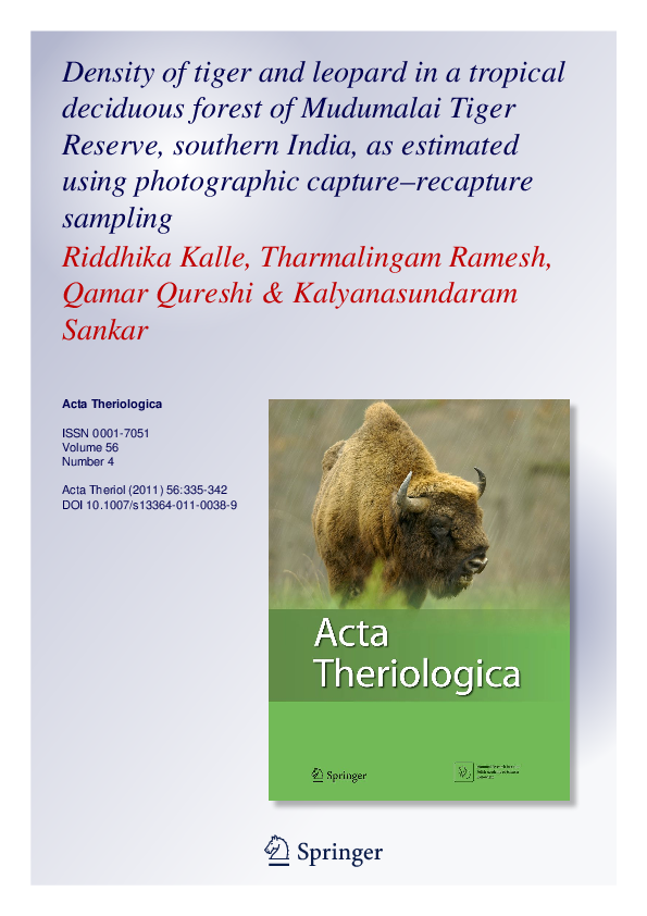 (PDF) Density of tiger and leopard in a tropical deciduous forest of Mudumalai Tiger Reserve ...