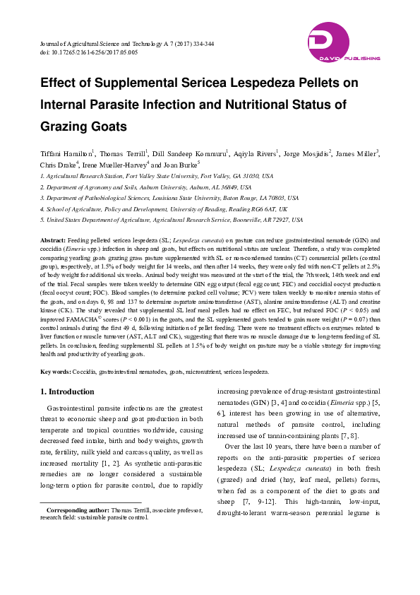 (PDF) Effect of Supplemental Sericea Lespedeza Pellets on Internal ...