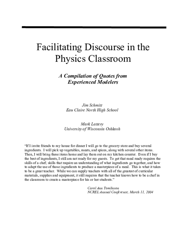 (PDF) Facilitating Discourse in the Physics Classroom A Compilation of ...