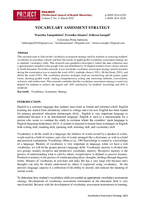 (PDF) Vocabulary Assesment Strategy