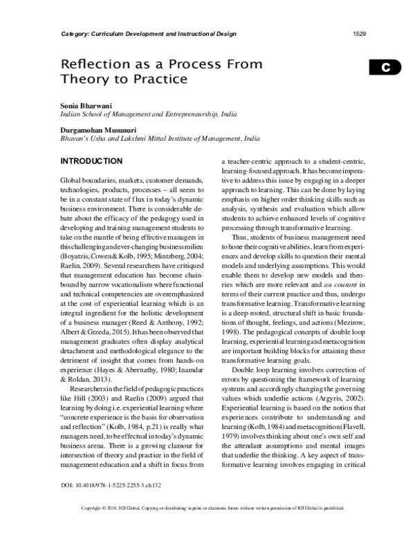 (PDF) Reflection as a Process From Theory to Practice