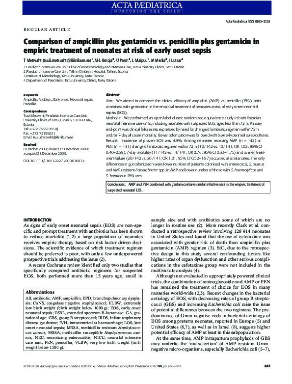 (PDF) Comparison of ampicillin plus gentamicin vs. penicillin plus ...