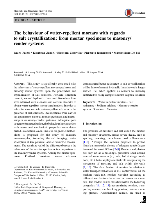 (PDF) The behaviour of water-repellent mortars with regards to salt ...