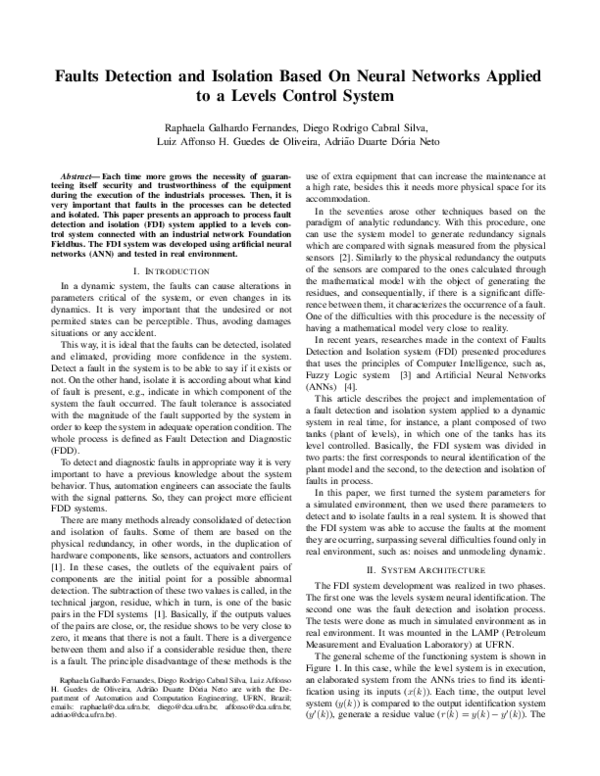 Pdf Faults Detection And Isolation Based On Neural Networks Applied