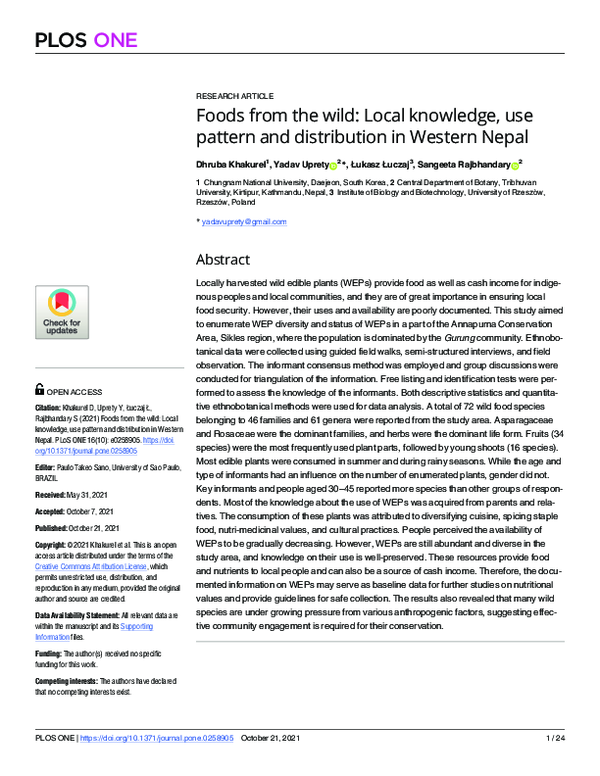 (PDF) Foods from the wild: Local knowledge, use pattern and ...