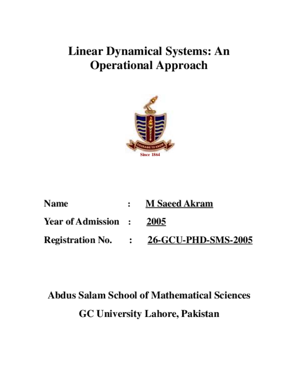 (PDF) Linear Dynamical Systems: An Operational Approach