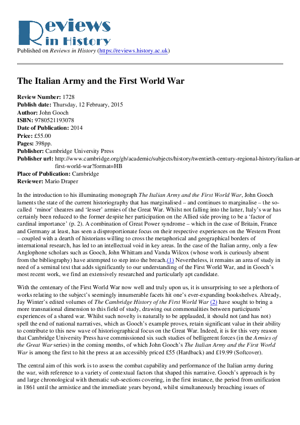 (PDF) The Italian Army and the First World War