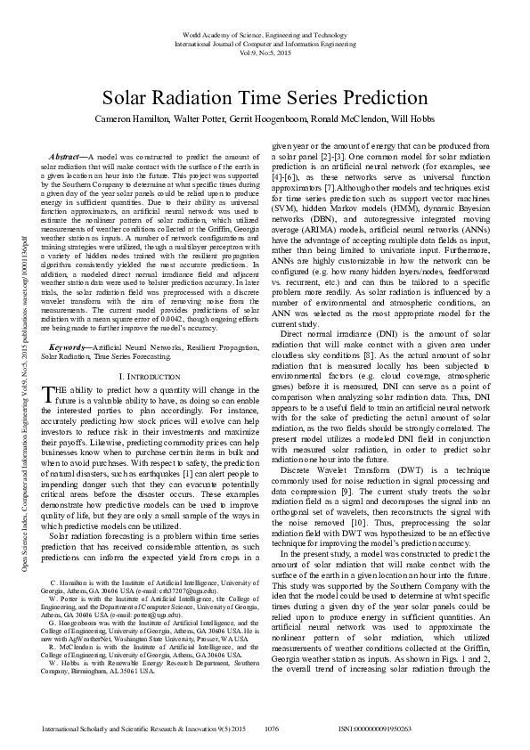 (PDF) Solar Radiation Time Series Prediction