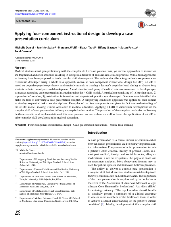 (PDF) Applying four-component instructional design to develop a case ...