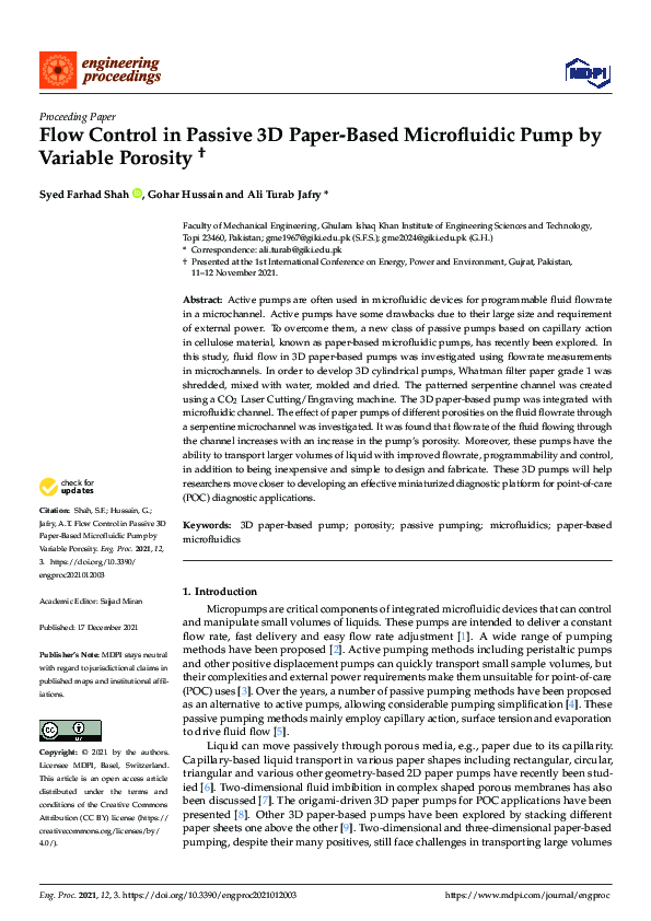 (PDF) Flow Control in Passive 3D Paper-Based Microfluidic Pump by Variable Porosity