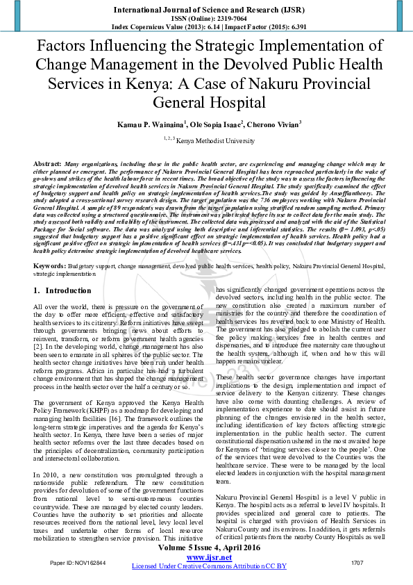(PDF) Factors Influencing the Strategic Implementation of Change Management in the Devolved ...